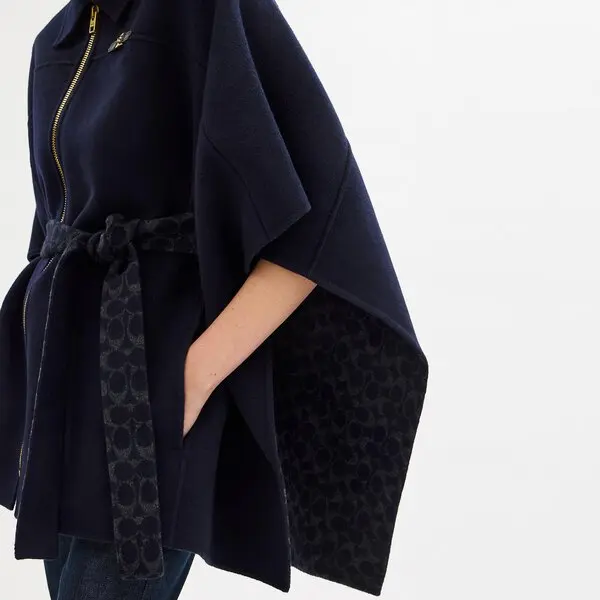 【YENN】キャメル DOUBLE FACE CAPE JACKET Coach Double Face Wool Cape - Navy Blue | Editorialist